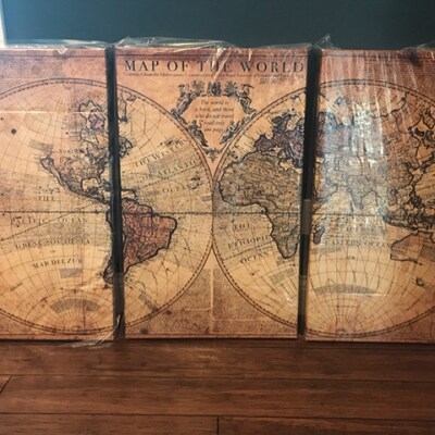 Globe Tan Map World Map Canvas, Vintage Map Art, Brown & Gold Map of ...