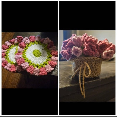 CROCHET PATTERN Flower Pot Coaster Set Crochet Pattern Flower Bouquet ...