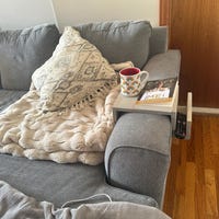 Couch Arm Rest Table With Magazine Stand, Modern Wood Armrest Table ...