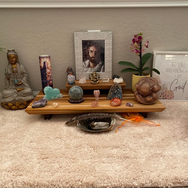 Altar Table, 2 Set, 2 Tier Altar Table, Crystal Shelf, Small Space ...