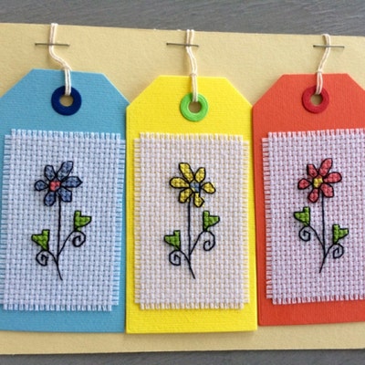 3 Completed Cross Stitch Gift Tags With Different Motives Christmas ...