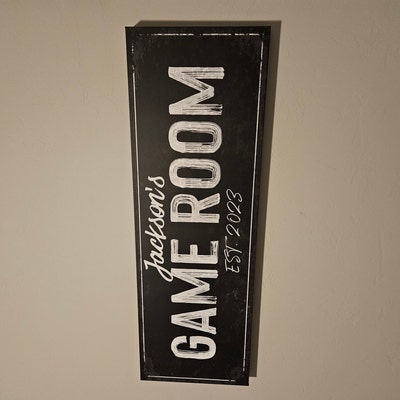 Custom Game Room Sign, Huge Black Canvas Wall Art, Personalized Family ...