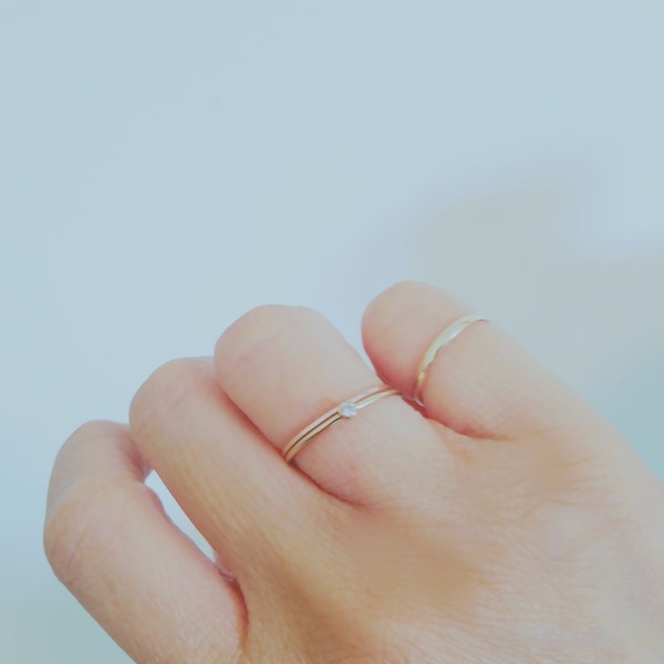 Gold Stack Ring, Mini CZ Stacking Ring, 14kt Gold Filled Band, Skinny ...