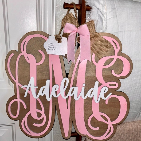 Baby Girl Hospital Birth Stat Sign | Hospital Door Hanger | Newborn ...