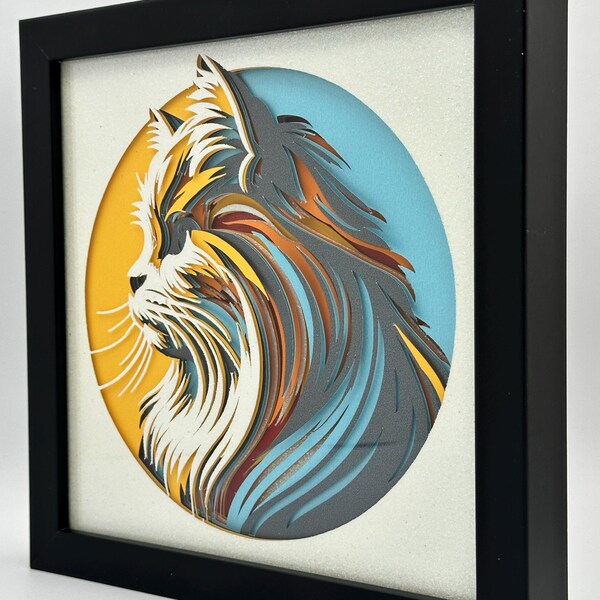 3d Cute Cat, Shadow Box Templates, SVG for Cardstock / 3D Cat Shadow ...