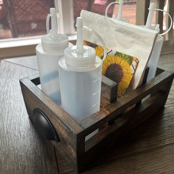 Rustic Condiment and Napkin Caddy With 4 Condiment Bottles - Etsy