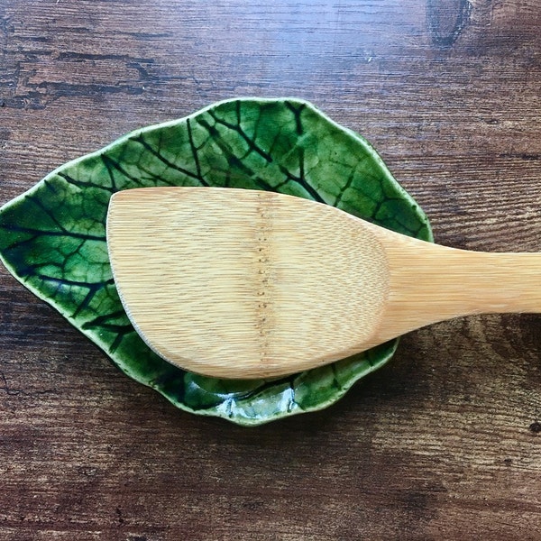 Ceramic Leaf Spoon Rest Handmade Kitchen Green Spoon Rest Pottery ...