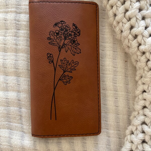 Birth Flower Engraved Checkbook Cover, Personalized Checkbook Cover ...