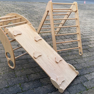 Set of 3 Items: Foldable Triangle Arch Ramp With Slide, Climbing ...