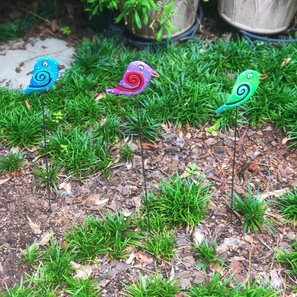 Yard Art Bird Garden Stakes,bird Garden Art,potted Plants, Great Gift ...