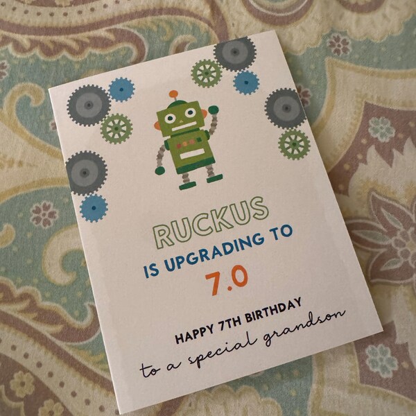 Personalized Robot 5th Birthday Card | Custom Name Birthday Card for ...