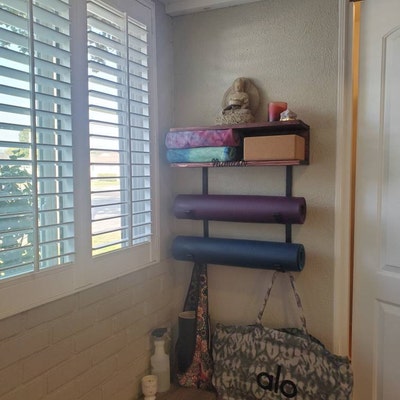 Yoga Mat Rack 2 Shelves With 2 Mat Racks, Yoga Decor, Gym Mat Rack, Gym Storage, Fitness - Etsy