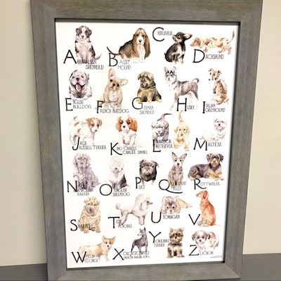 ABC Dog Breeds Alphabet Poster Original Watercolors - Etsy