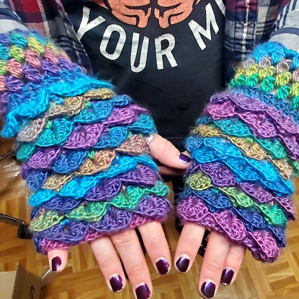Crocheted Flat Palm Fingerless Dragon Scale Gloves - Pattern Only - Etsy