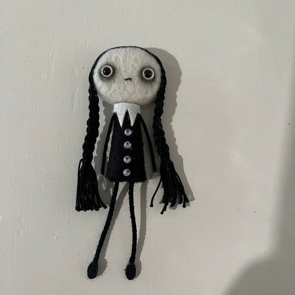 Tiny Wednesday Addams-ish Rag Dolly Gothic Miniature Doll MADE TO ORDER ...