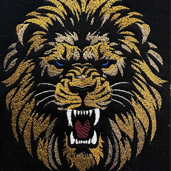 Fierce Lion Head Embroidery Design - Roaring Jungle King for Dark ...
