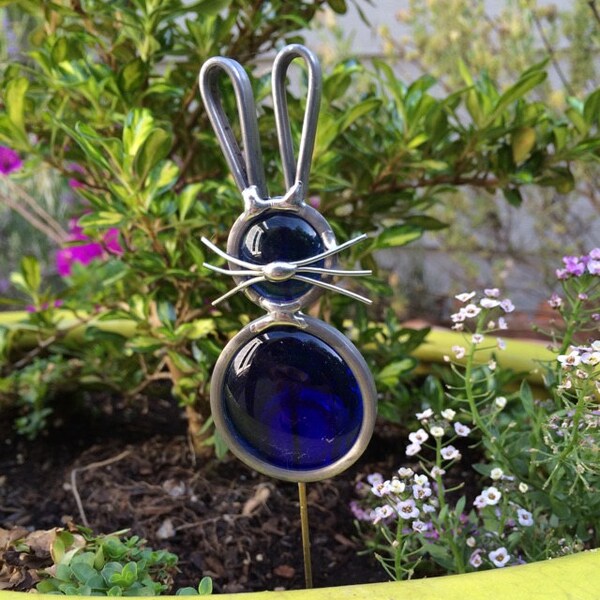 Stained Glass Bunny Rabbit Plant Stake, White Rabbit Garden Art - Etsy