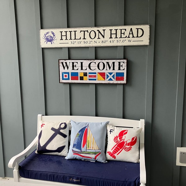 Nautical Flag Welcome Canvas on Wood Sign Nautical Flag Sign Nautical ...