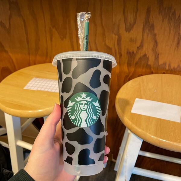 24oz Venti Cold Cup Cow Full Wrap With Ear Tag, Cow Print Svg, Cow Ear ...