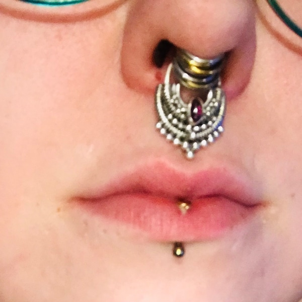 Moon Stone Silver Septum 16 Gauge 3 Rings Septum, 3 Ranks Septum ...