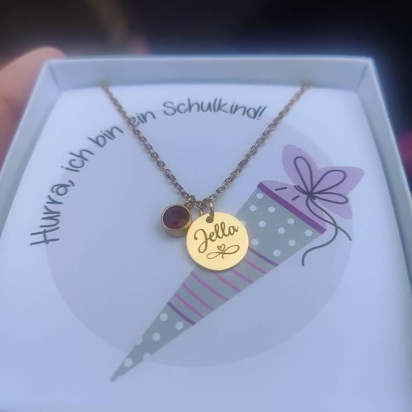 Schulkette Kette zur Einschulung mit Geburtsstein Geschenk Schulkind zum Schulanfang ...