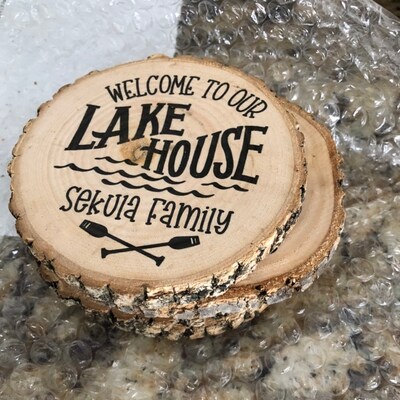 Personalized Lake House Coasters Lake House Gift Wood Slice Coasters ...