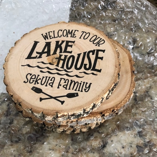 Personalized Lake House Coasters | Lake House Gift | Wood Slice ...