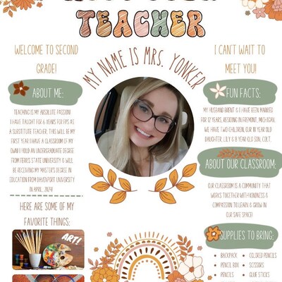 Meet the Teacher Editable Canva Template, Boho Rainbow Classroom Decor ...
