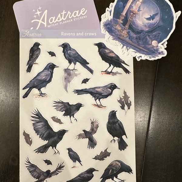 Witch Familiar Crow Stickers for Planner, Raven Stickers, Black Bird ...