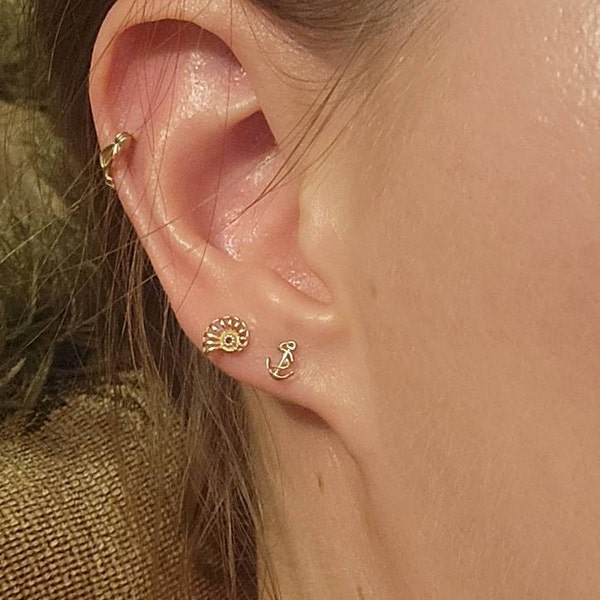 14K Solid Gold Triple Chain Attachment, Double Chain Piercing, Loop ...