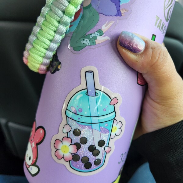 GLITTER Taro Boba Drink With Sakura Cherry Blossoms STICKER by Michelle ...