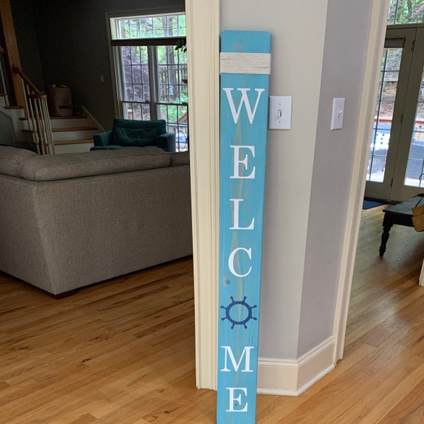 Large Rustic Welcome Sign – Nautical Helm Wheel, Porch Decor - Etsy