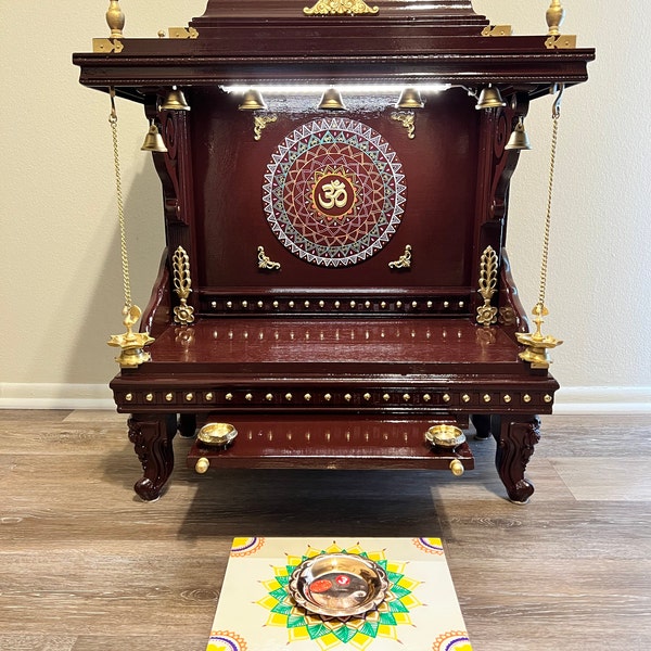 36x16,pooja,table,mandir,ganesha,hindu,temple,wood,home,decor,bells ...