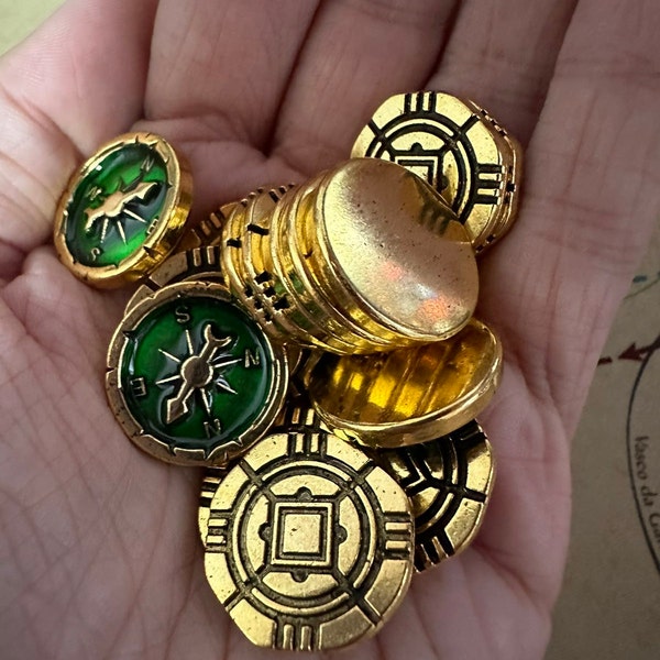60 Metal Lost Ruins of Arnak Token Upgrade, Gold Coin, Compass and ...