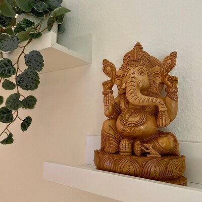 Wooden Ganesha Statue, 23 CM Big Size Hand Carved Wooden Ganesh Statue ...