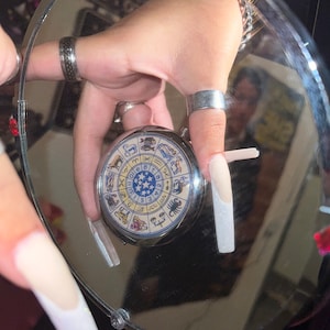 Vintage Zodiac Image Compact Mirror Occult Celestial Astrology Make up ...