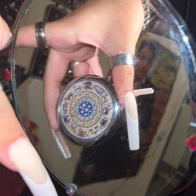 Vintage Zodiac Image Compact Mirror Occult Celestial Astrology Make up ...