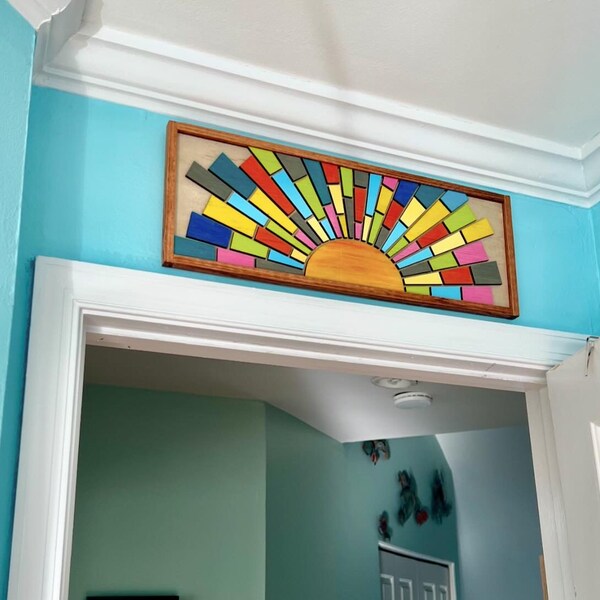 Sunrise Wooden Wall Art Sea Sunset Abstract Boho Décor Sun Shine Wall ...