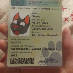 Personalized Furry Fandom ID Card Laminated, With Optional NFC Tag and ...
