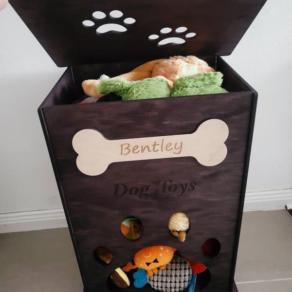 Dog Toy Box Wood, Personalized Dog Toy Box, Dog Toy Box for Small Dogs ...