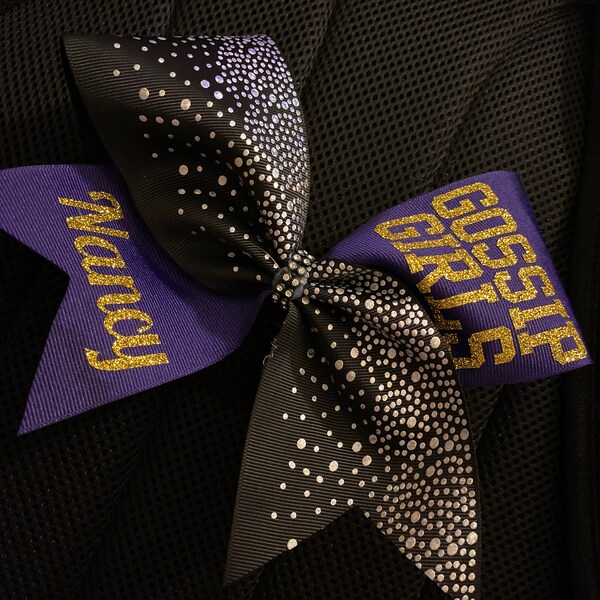 Custom Cheer Bow - Black W Silver Holo Dots (NOT Rhinestones) With Any ...