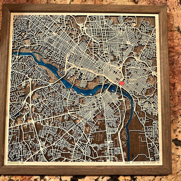 Custom Wooden Map With Laser Cut Elements, Personalized Name Location ...