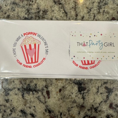 Popcorn Valentine Stickers, Kids Valentine's Day Popcorn Bag Stickers ...
