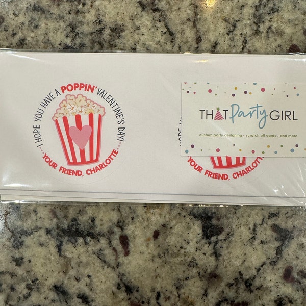 Popcorn Valentine Stickers, Kids Valentine's Day Popcorn Bag Stickers ...