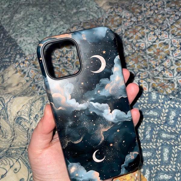Stars and Moons Astral Surreal Celestial Phone Case for iPhone 17 16 15 ...