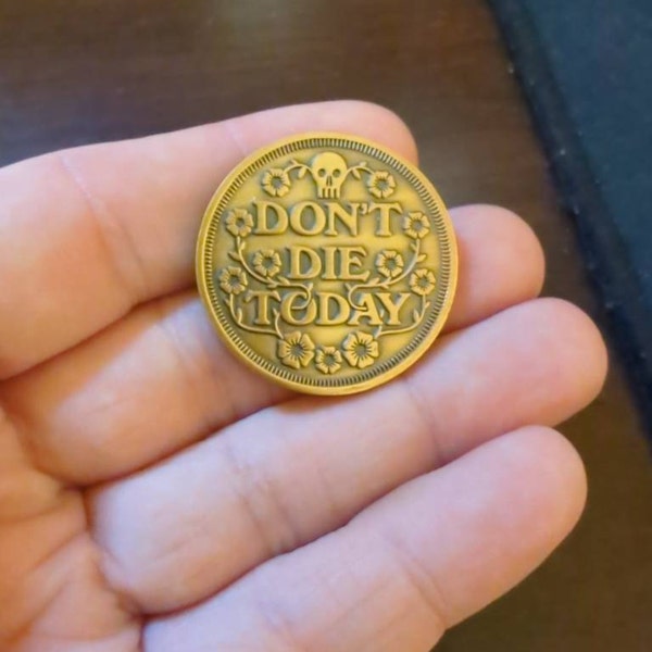 Lucky Coin - Don't Die Today - Antique Gold - Skull and Flowers ...