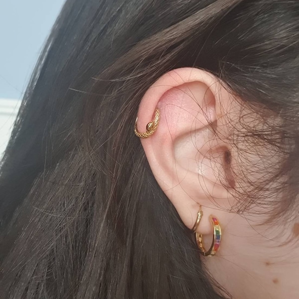 Snake Hinged Segment Hoop Earring, 16g Snake Cartilage Hoop, 16g Snake ...