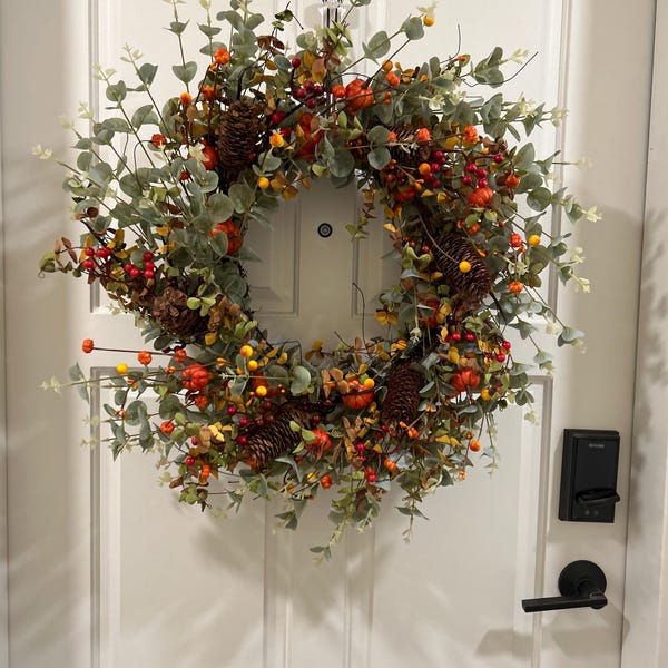 Basket Wreath Welcome and Hello, Front Door Wreath, All Year Round ...
