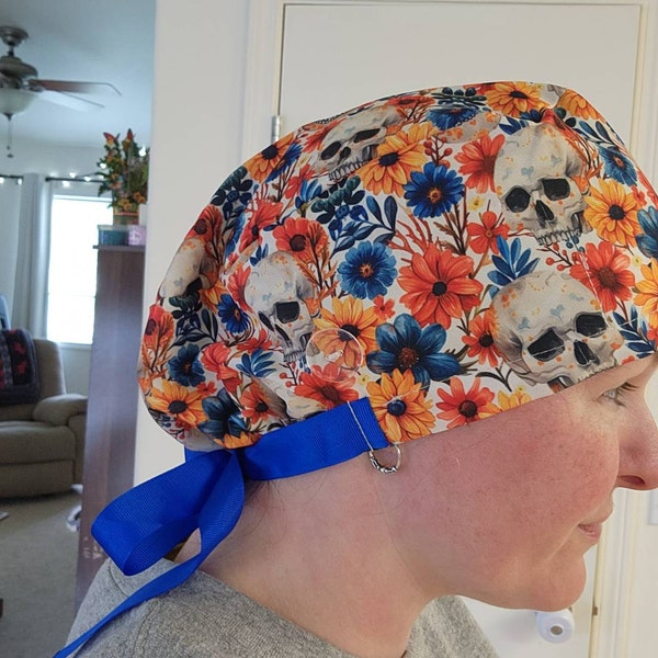Skull Scrub Cap, Ponytail Scrub Caps for Women, Surgical Caps With ...