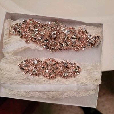 2 GARTERS Wedding Garter and Toss Garter Set-crystal Rhinestones With ...